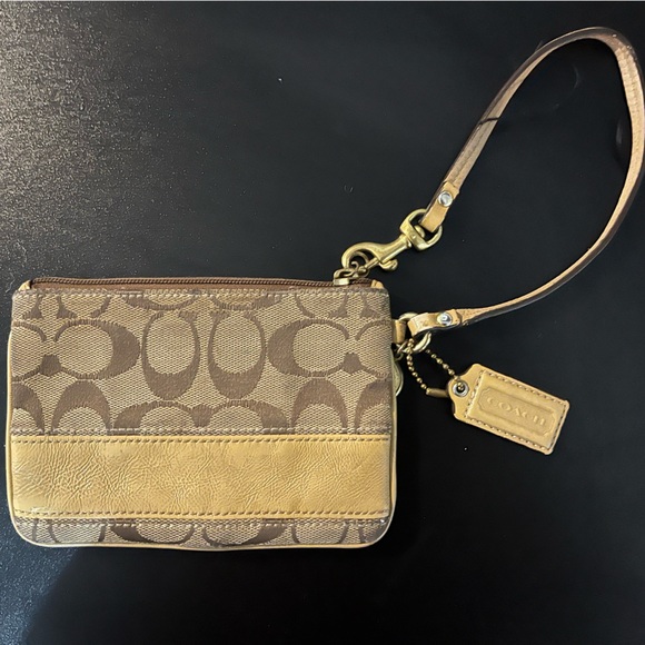 Coach | Bags | Coach Tan And Gold Signature Wristlet | Poshmark